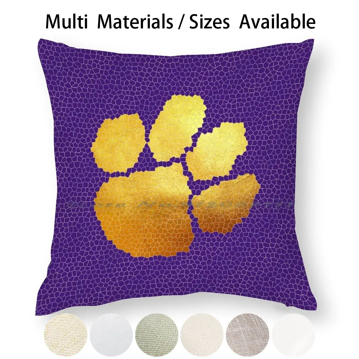 Purple And Gold Tiger Paw Pillow Case Throw Pillow Cover Cotton Linen ...