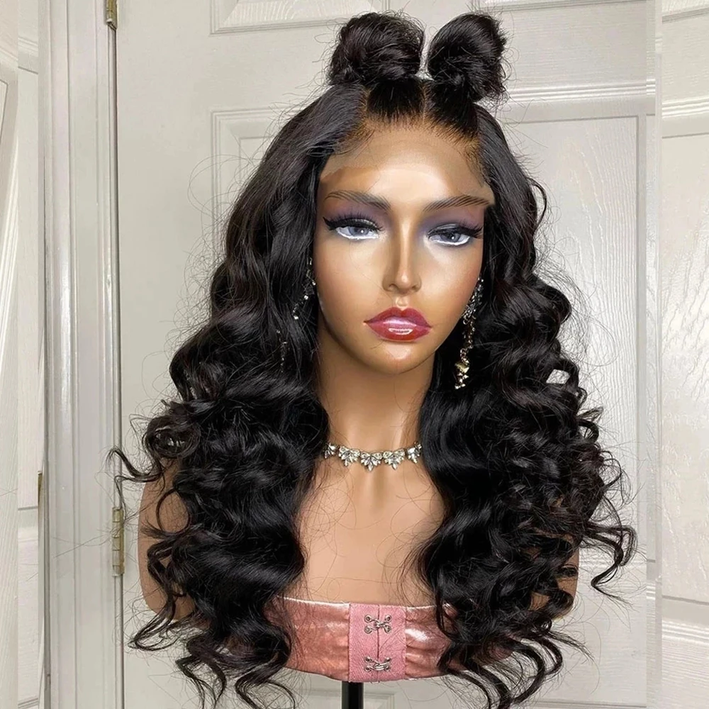 Kryssma Natural Black Body Wave Middle Part Synthetic Lace Front Wig ...