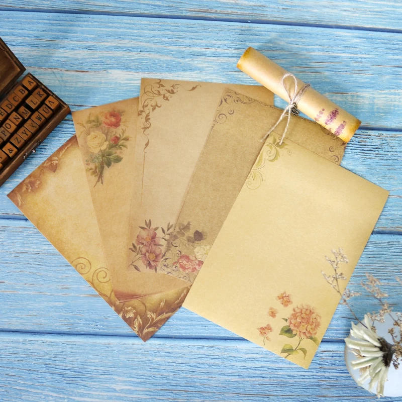 16sheets-Vintage-Flower-Design-Kraft-Letter-Paper-Creative-Brown-Craft ...