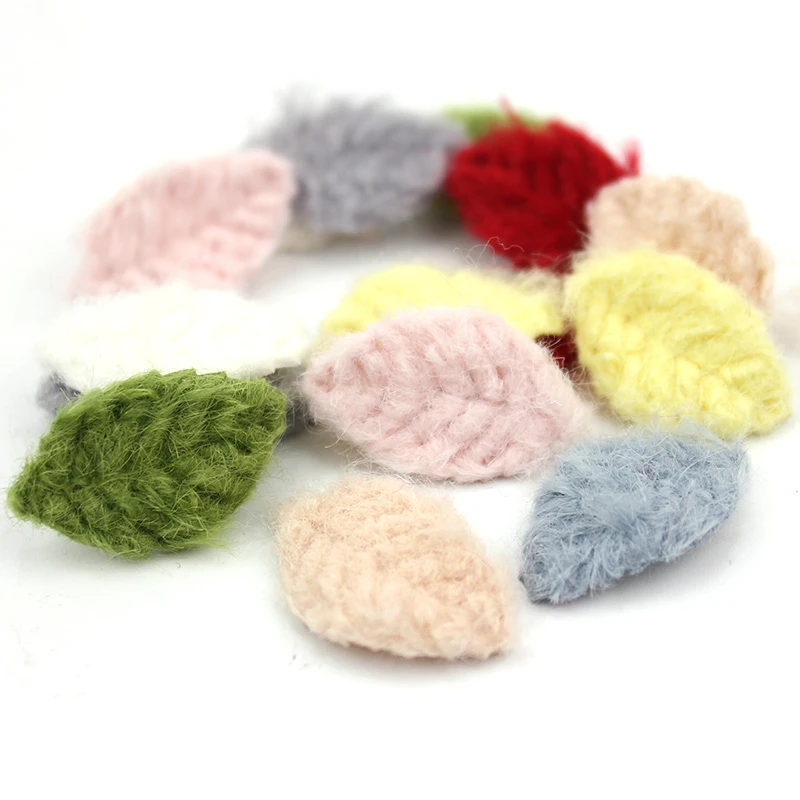 48pcs 1.5*2.5cm Furry Felt Leaf Flowers Appliques For Crafts Headwear ...
