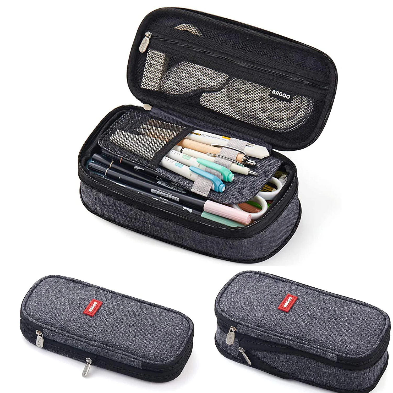 Angoo 접이식 대형 학교 연필 케이스, 귀여운 대용량 펜 연필 가방 캔버스 연필 파우치 메이크업 가방 한국어 문구|연필 가방 ...