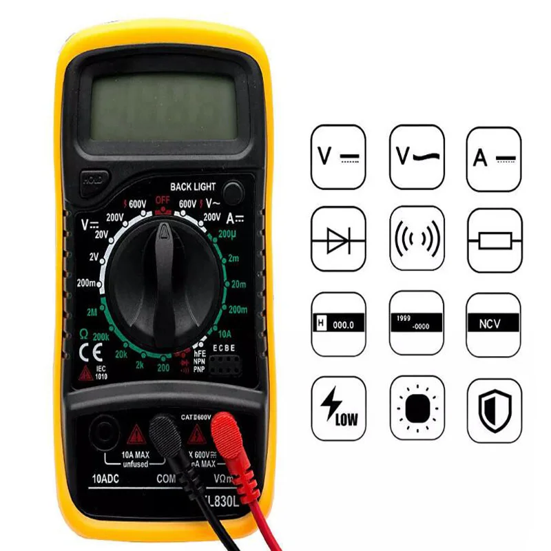 XL-830L LCD Digital Multimeter OHM VOLT Tester AC / DC Voltmeter Flash ...