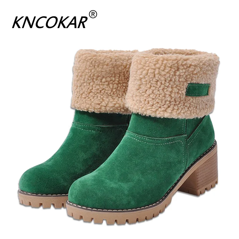Kncour botas femininas de pele, cano curto e grosso, bota com pelos ...