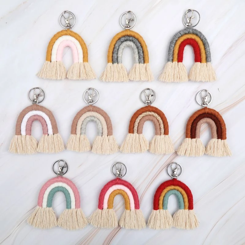 Weaving Rainbow Keychains For Women Boho Handmade Key Holder Keyring Macrame Bag Charm Car ...