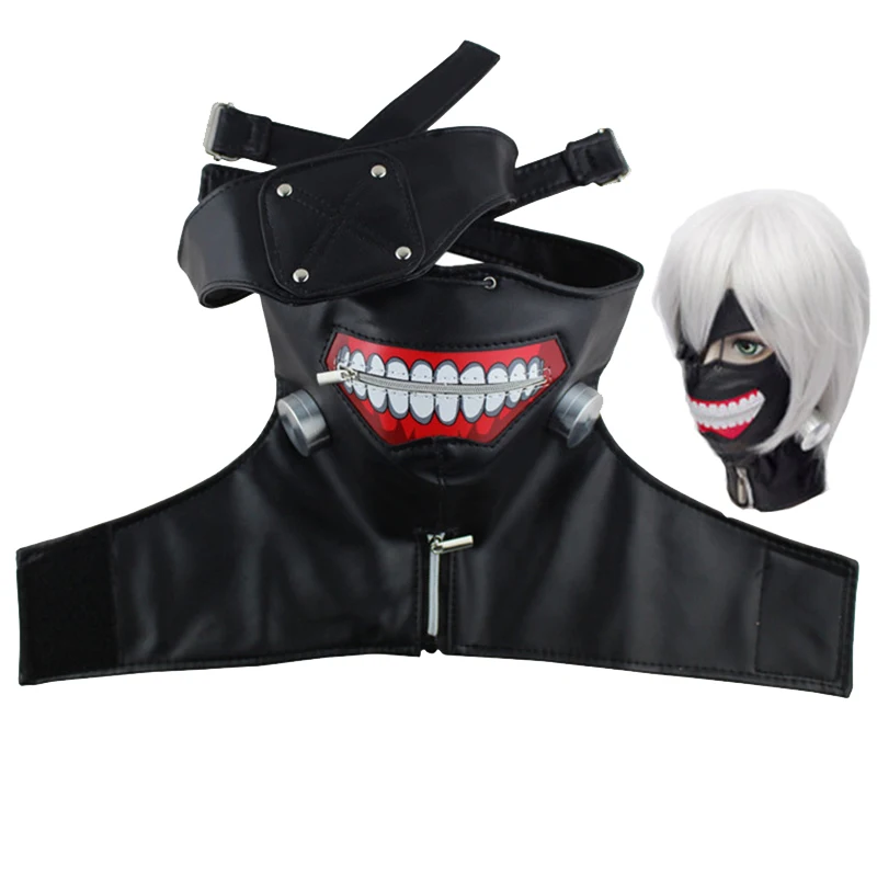 Adult Women Men Tokyo Ghoul Kaneki Ken Face Mask Wig Leather Eye Patch ...