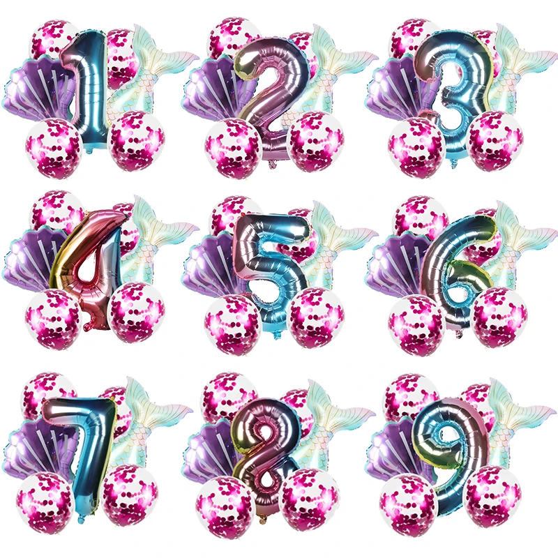인어 생일 파티 풍선 0 9 번호 호일 풍선 소녀 1 생일 파티 장식 어린이 인어 꼬리 헬륨 글로브 8 개풍선 And 액세서리