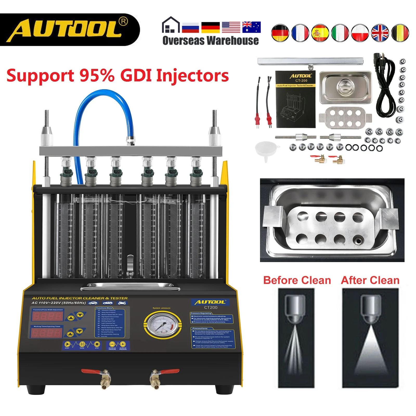 AUTOOL CT200 Gasonline Nozzle Cleaner Fuel Injectors Car Motorcycle ...