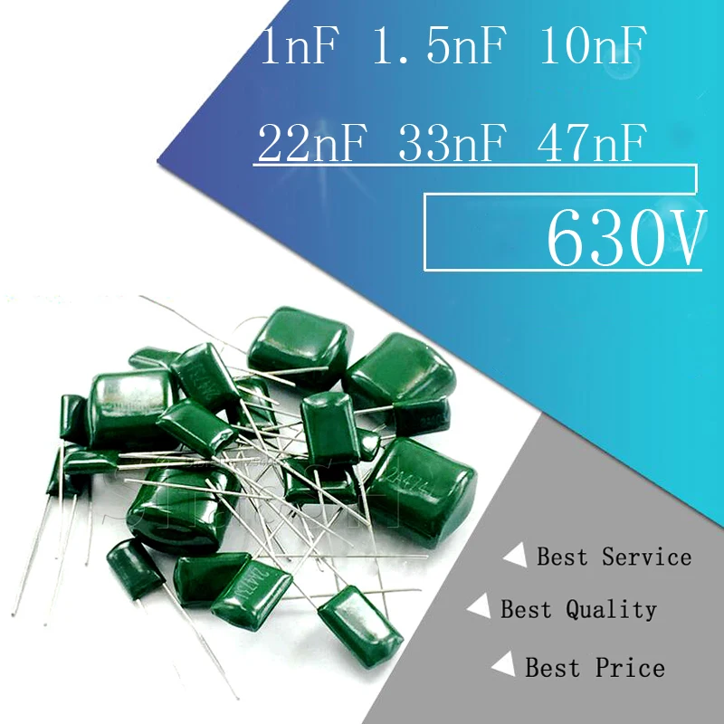 50pcs Polyester film capacitor 630V 1nF 1.5nF 10nF 22nF 33nF 47nF ...