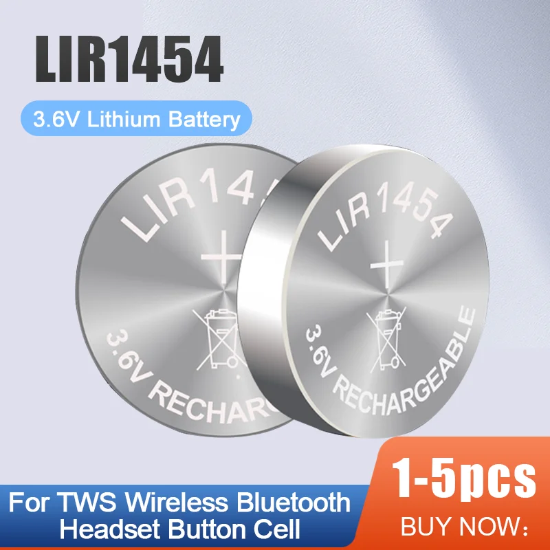 1-5PCS LIR1454 LIR 1454 3.6V Lithium Li-ion Rechargeable Battery For ...