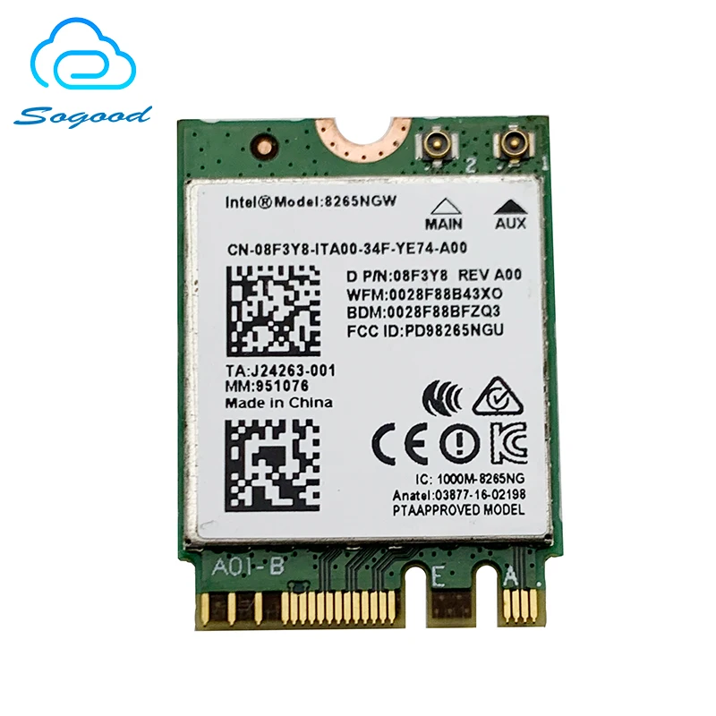 Ordenador portátil para Intel 8265NGW 8265AC bluetooth 4,2 802.11ac p/n 08F3Y8 2,4G + 5G NGFF ...