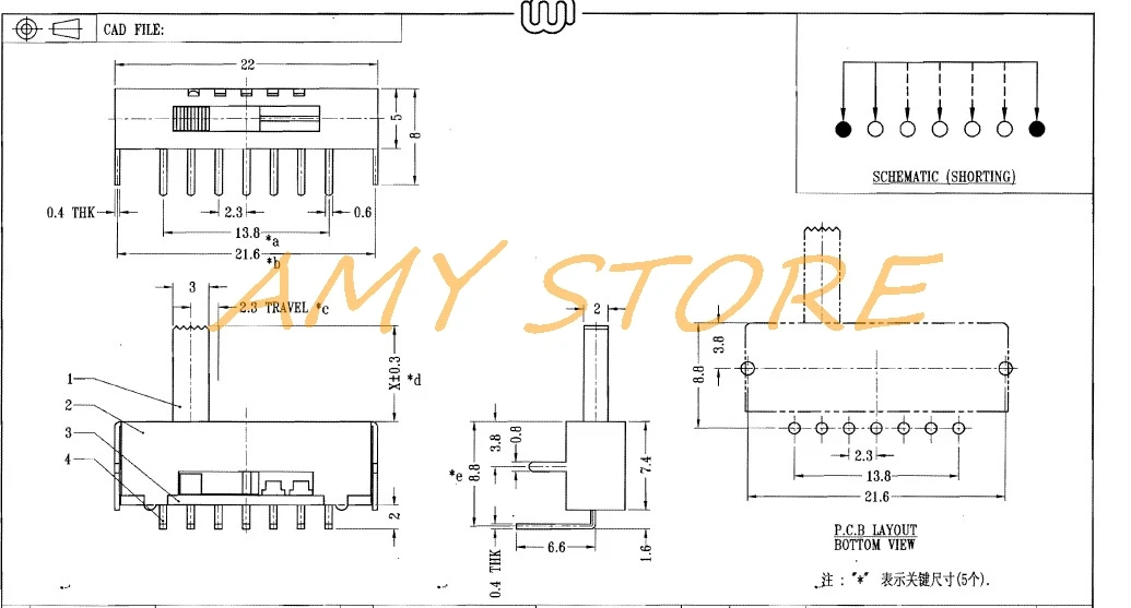 5 шт. SS-15E01 по вертикали(1P5T) 5 позиций тумблер скольжения DIP переключатель без ...