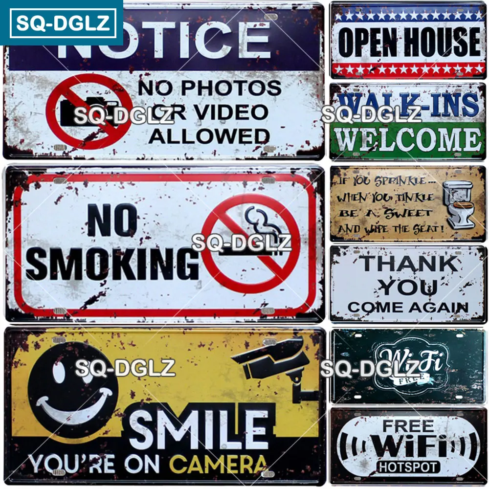 SQ-DGLZ-Warning-No-Smoking-Metal-Sign-Tin-Sign-Licenses-Plate-Decor ...