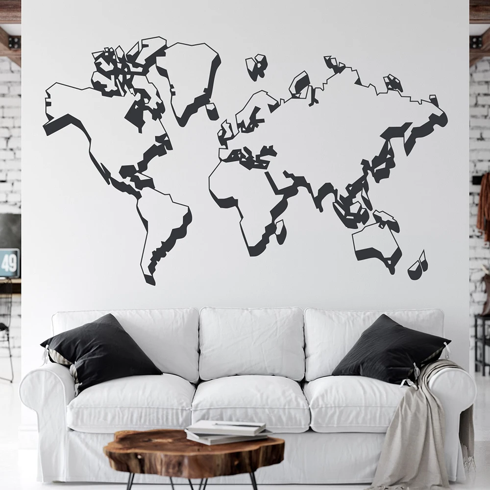 World-Map-Outlines-Wall-Decal-Large-World-Map-Wall-Sticker-Vinyl-Art ...