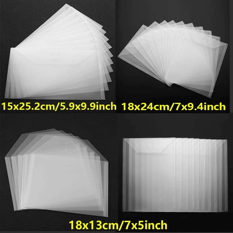 10pcs/set 15x25.2cm /18x24cm / 18x13cm Transparent Plastic Folder Bags ...