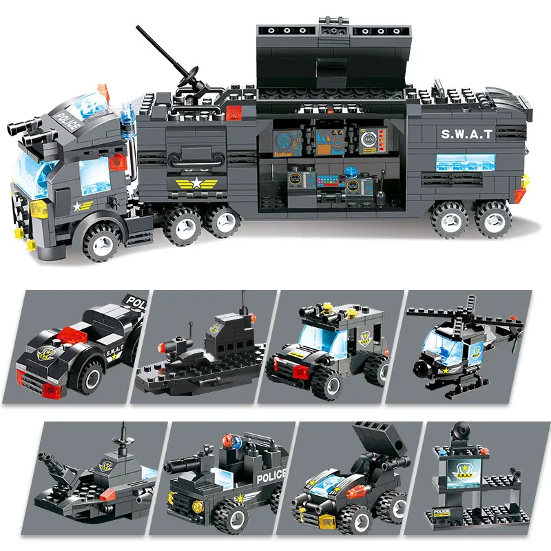 1095pcs City Police Station Building Blocks Swat Team Truck, 56% OFF