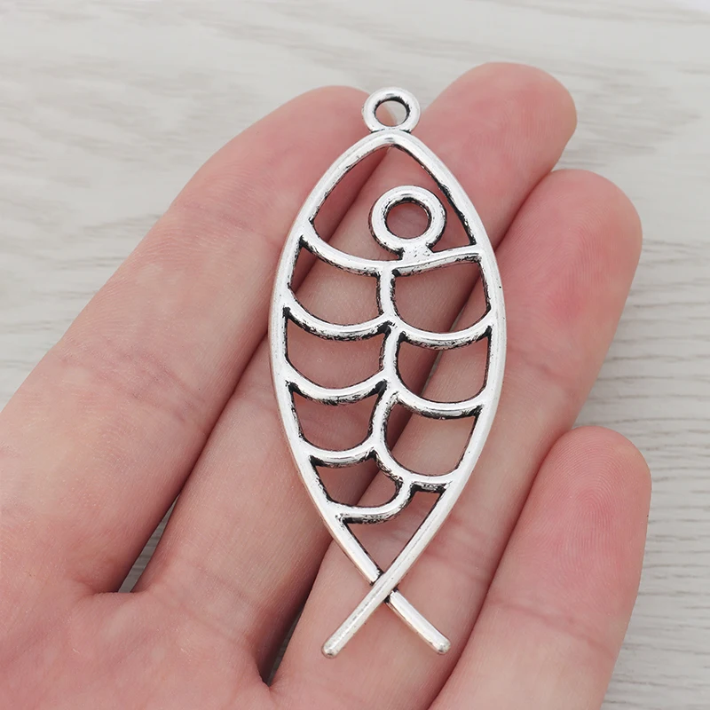 10-x-Tibetan-Silver-Large-Jesus-Fish-Bone-Simple-Design-Charms-Animal ...