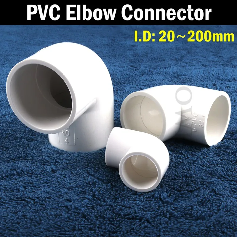 2pcs PVC Pipe Connectors I.D 20~200mm PVC Pipe Elbow Connectors Water ...