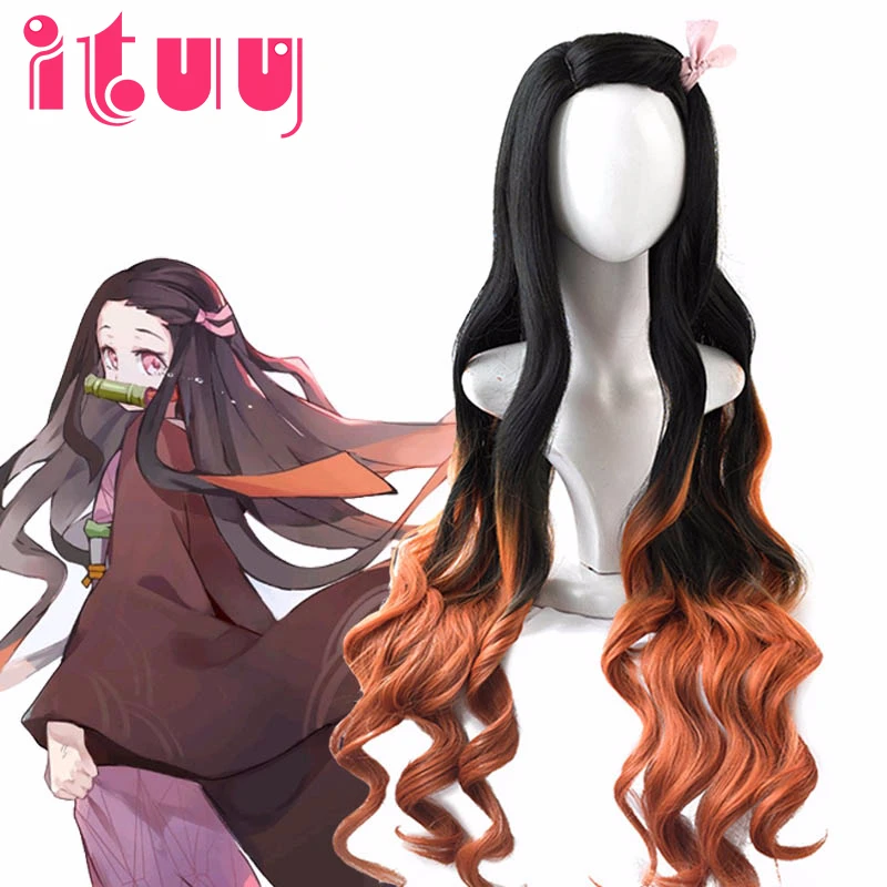 Kamado Nezuko Wig Demon Slayer: Kimetsu no Yaiba Nezuko Cosplay 95cm ...