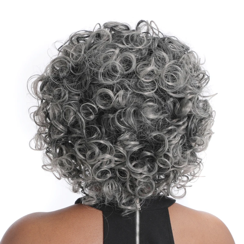 Zm Newstyle 12 Short Afro Wigs Synthetic Mixed Ombre Grey Kinky Curly Wig For Blackwhite Women