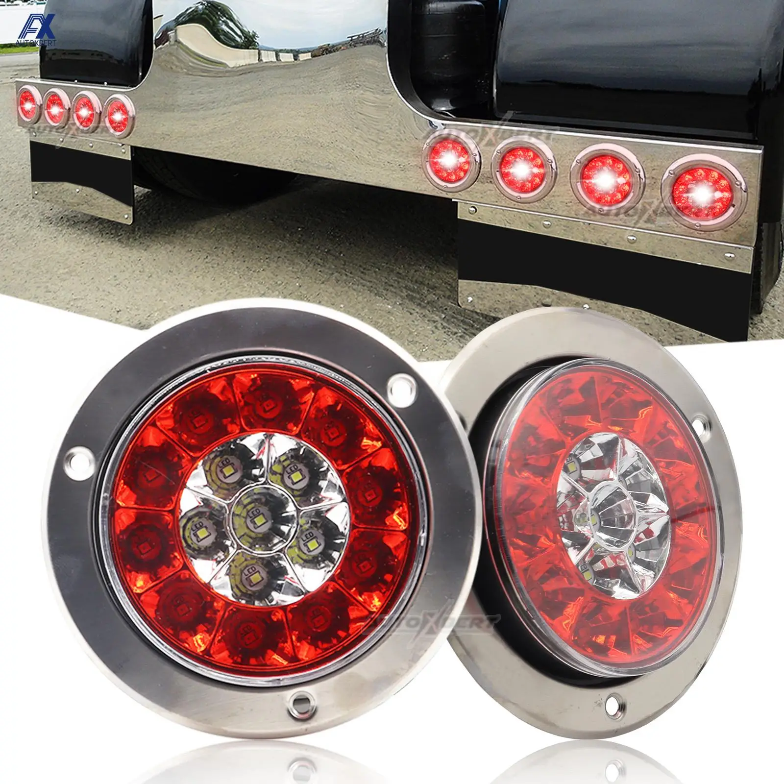 Pair Round 12-24V LED Red Tail Lamp Reverse Brake Warning Rear Running ...