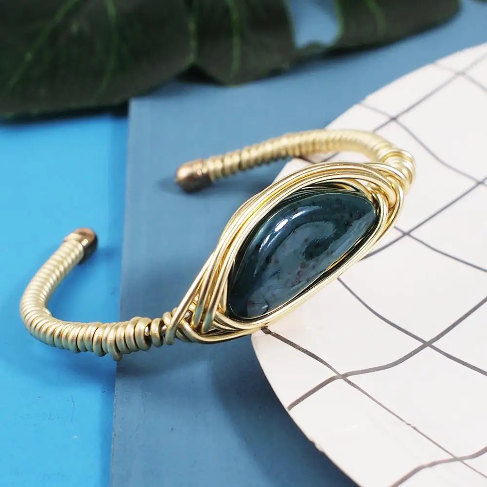 Handmade Metal Wire Big Ceramic Bracelet For Women Bohemian Charm ...