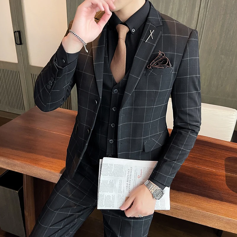 (Blazers+Pants+Vest )2021 Men Blazers 3 Piece Set Male Bridegroom ...