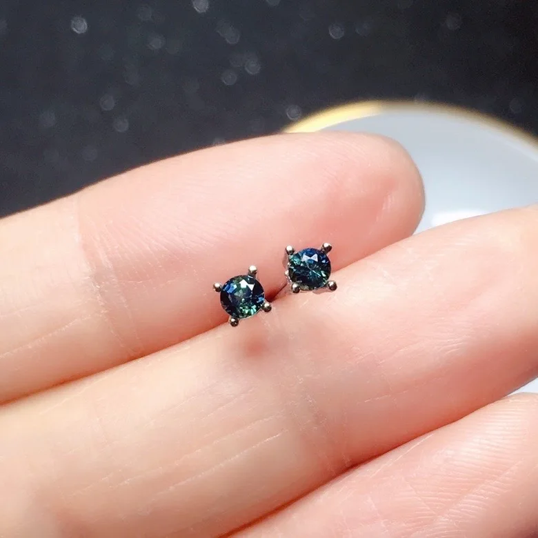 Small Round Sapphire Stud Earrings 3mm Natural Sapphire 925 Silver ...
