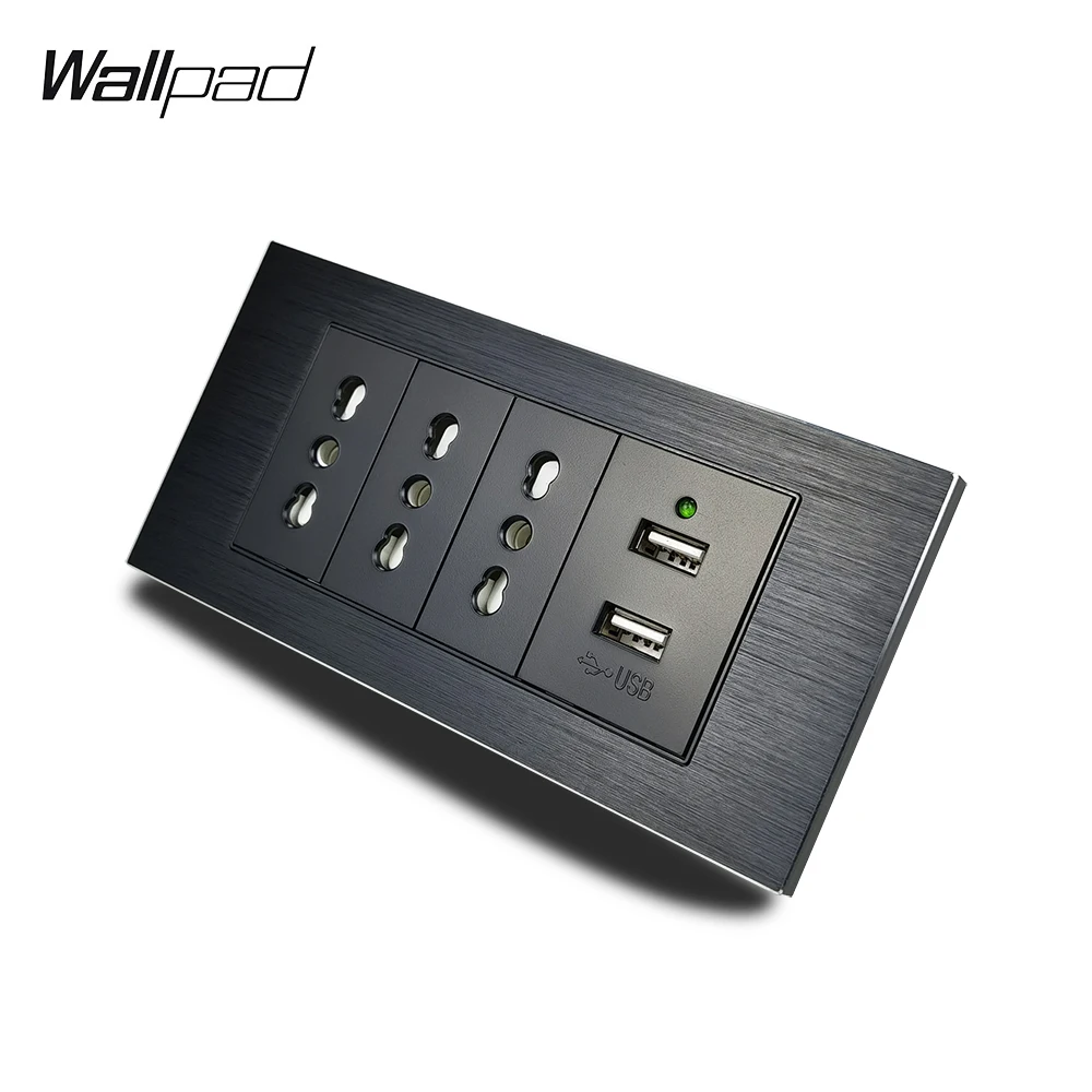 153-75mm-Italian-Wall-Socket-with-USB-Wallpad-L3-Black-Aluminum-Panel ...