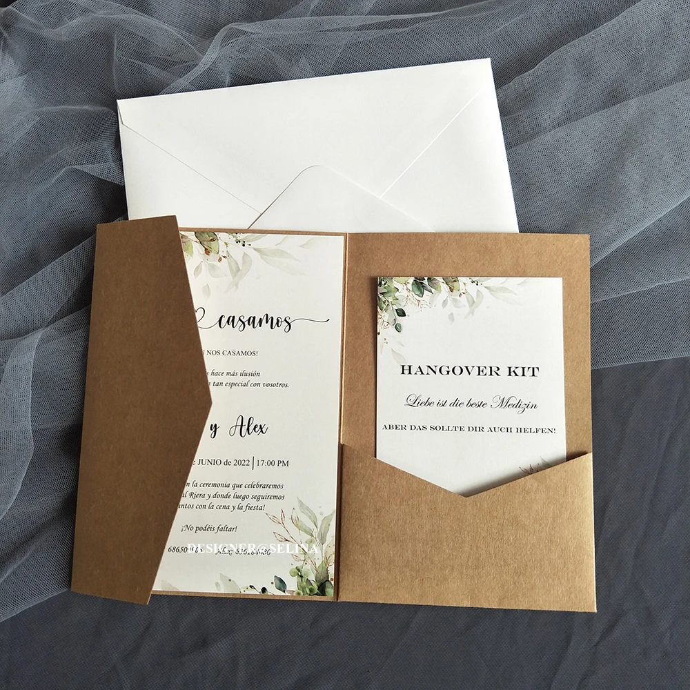50X-Craft-Paper-Wedding-Invitations-With-Personalized-Printing-RSVP-And ...