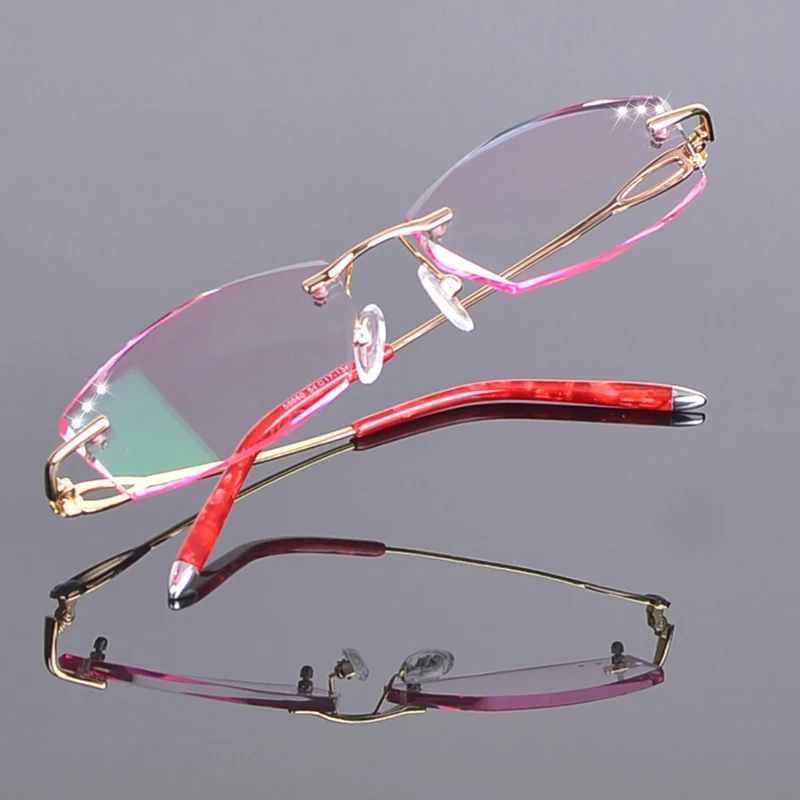 Red-Women-Reading-Glasses-with-Rhinestone-Rimless-Finished-Custom-CYL ...