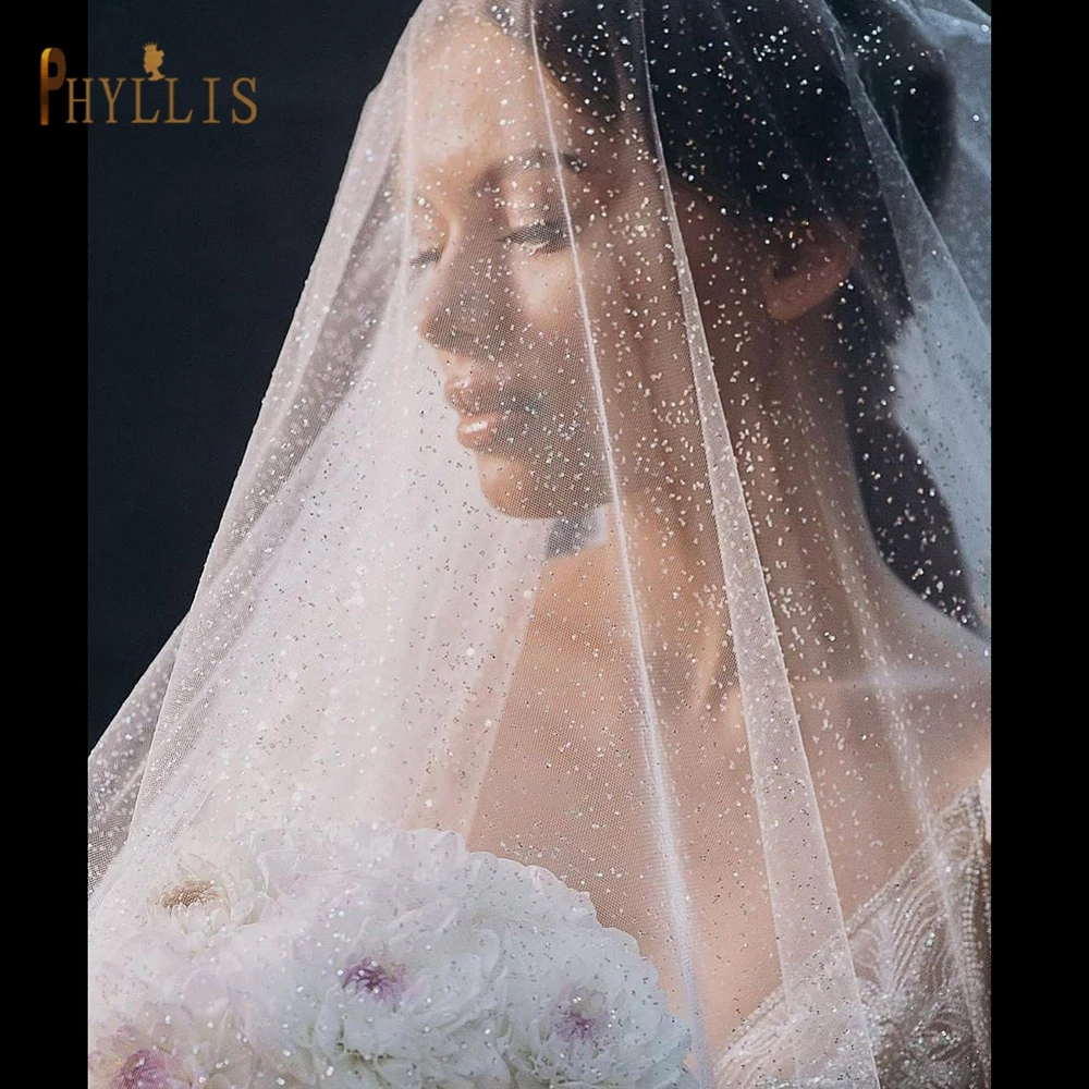 B65 Long Wedding Veil with Shine Veil for the Bride Vintage Face Veil ...