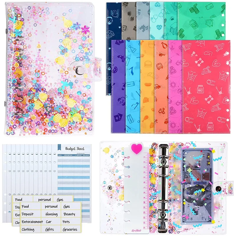 29 Pieces Glitter Binder Cover A6 PVC Binder Cover Sets 2 Sheets Label ...