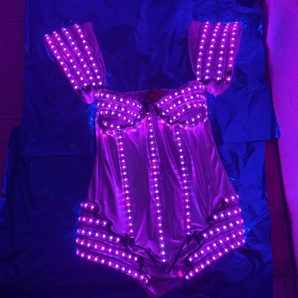 RGB LED Light Evening Dress Nightclub women singer lumious bodysuit ...