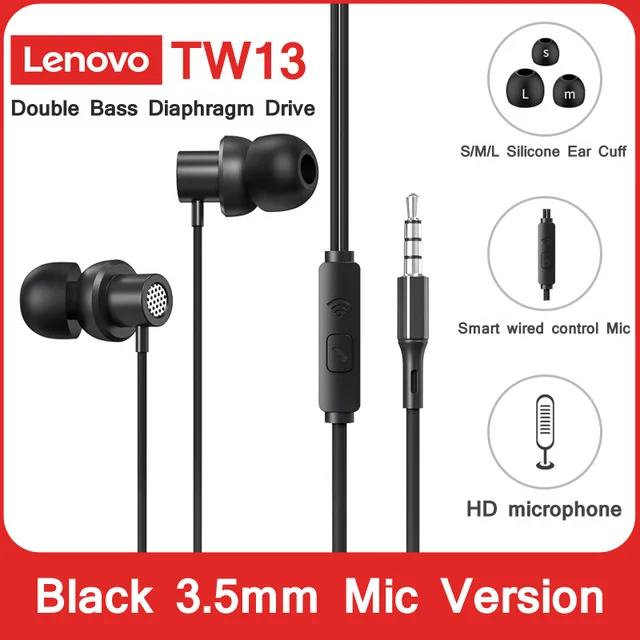Lenovo TW13 Extra Bass Headphone wired Earphone 3.5mm Earphone With ...