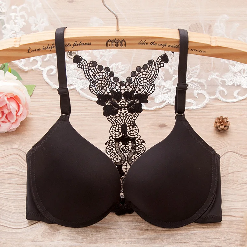 Fashion Sexy Satin Bras for Women Front Closure Y line Straps Push Up ...