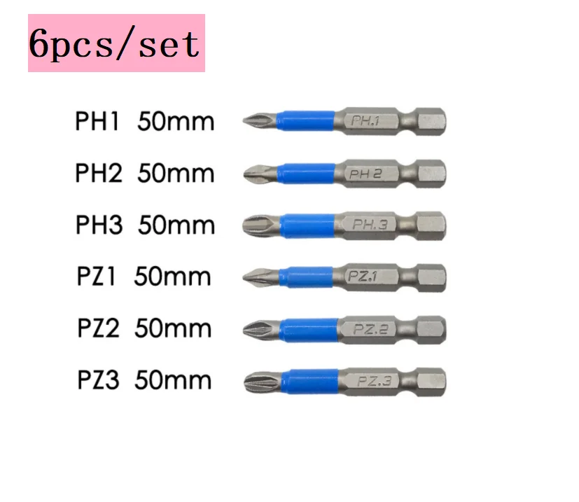 6 piece set of non slip screwdriver S2 steel electric screw cross bit ...