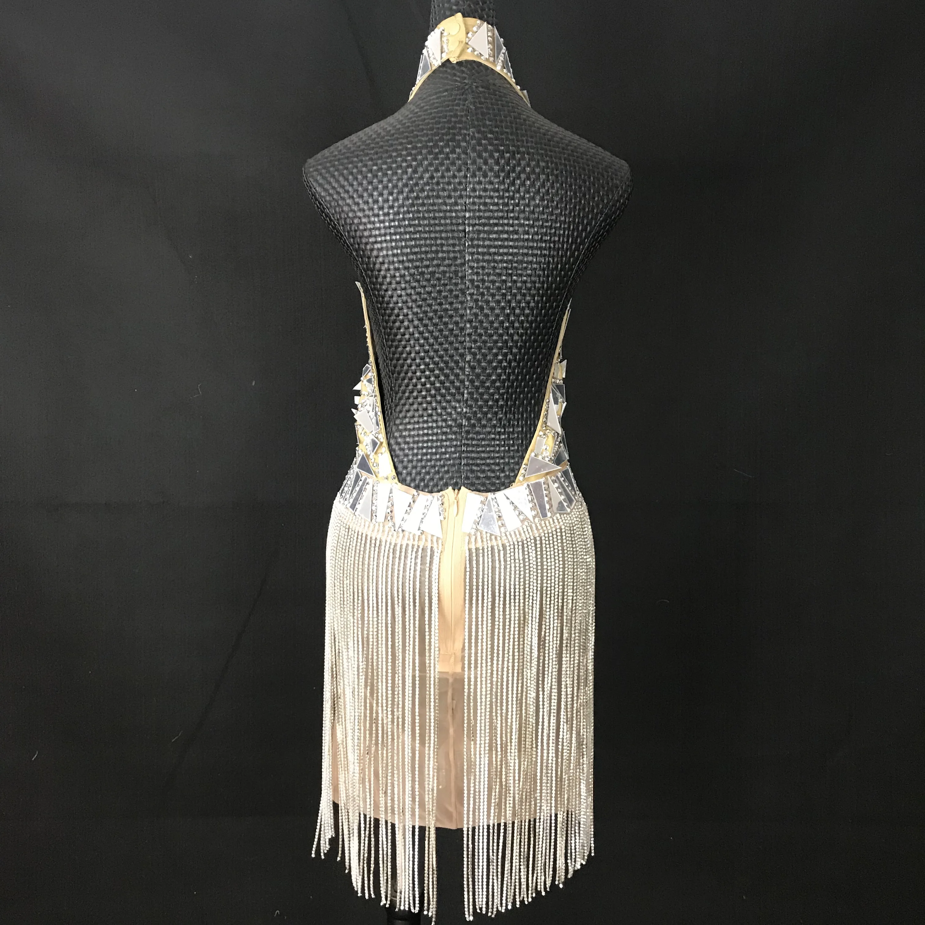 Festival Dress Silver Mirrors Crystals Chains Dance Costume JKP4726