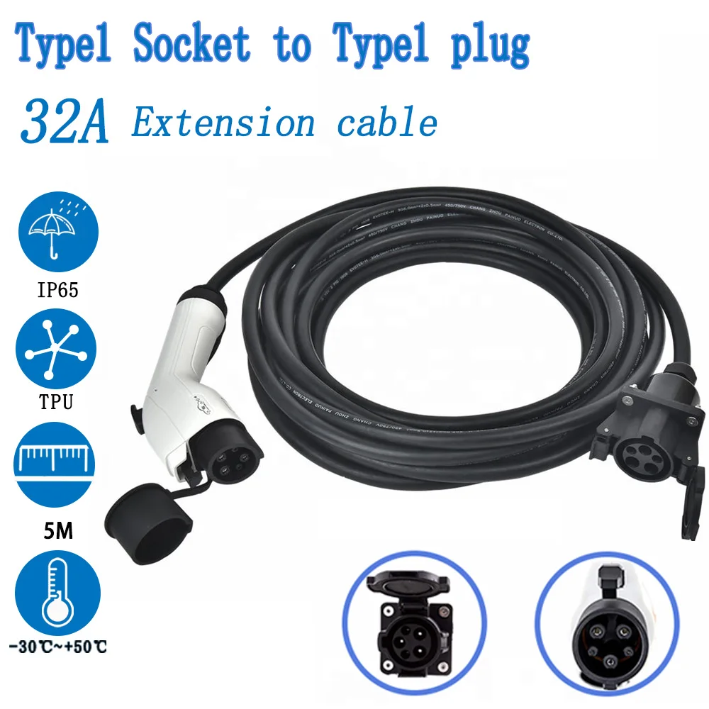 SAE-J1772-female-plug-to-type-1-male-socket-32A-with-5M-10M-black-cable ...