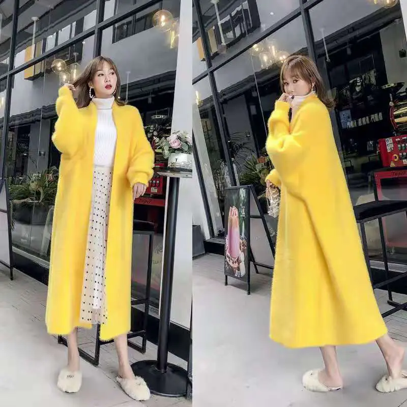 Gilet-cardigan,Cardigan en Faux vison et cachemire pour Femme, vêtement ...