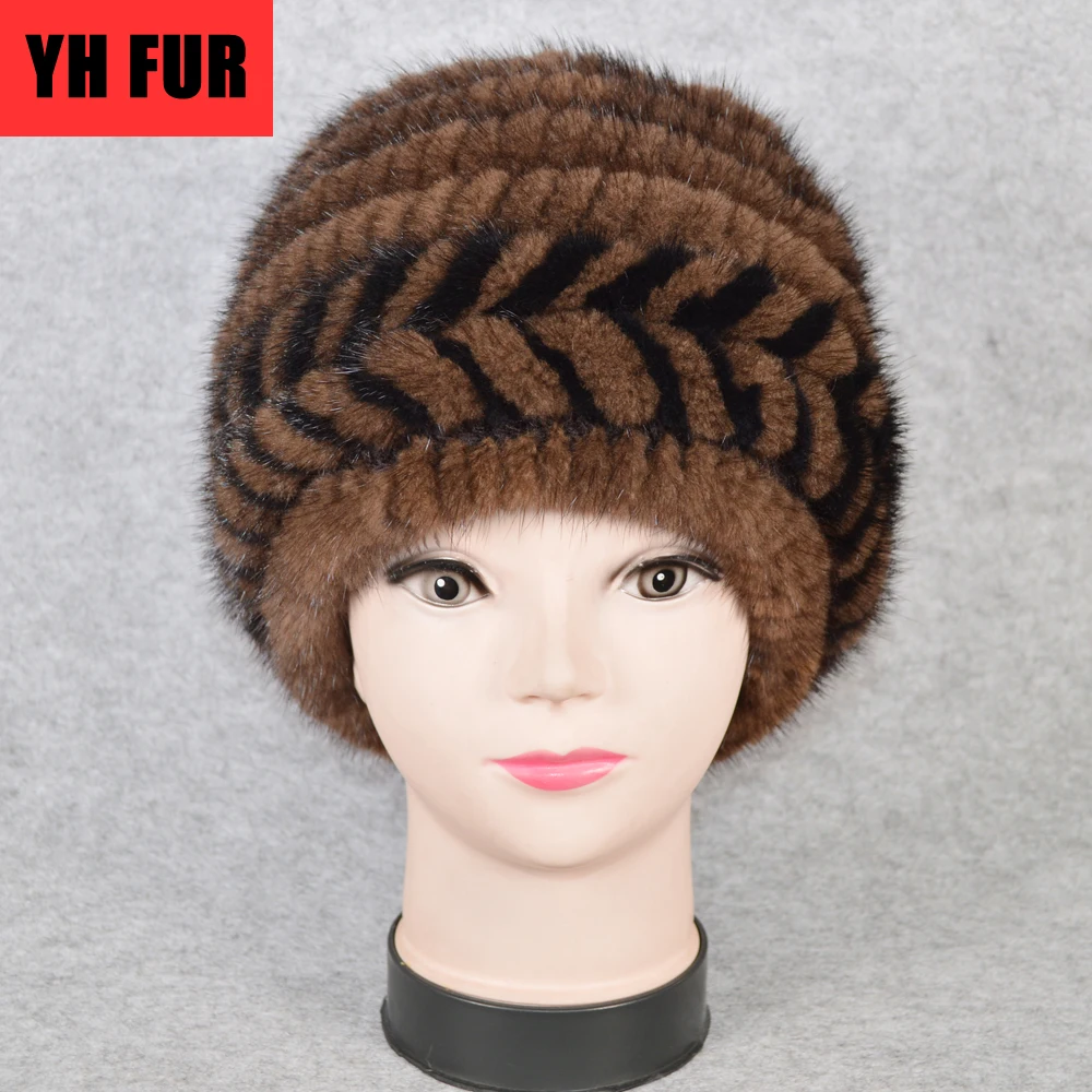 2021 새로운 스타일 겨울 자연 진짜 밍크 모피 비니 모자 니트 정품 진짜 밍크 모피 모자 여성 좋은 탄성 밍크 모피 비니 모자스컬리스 And 비니즈 Aliexpress