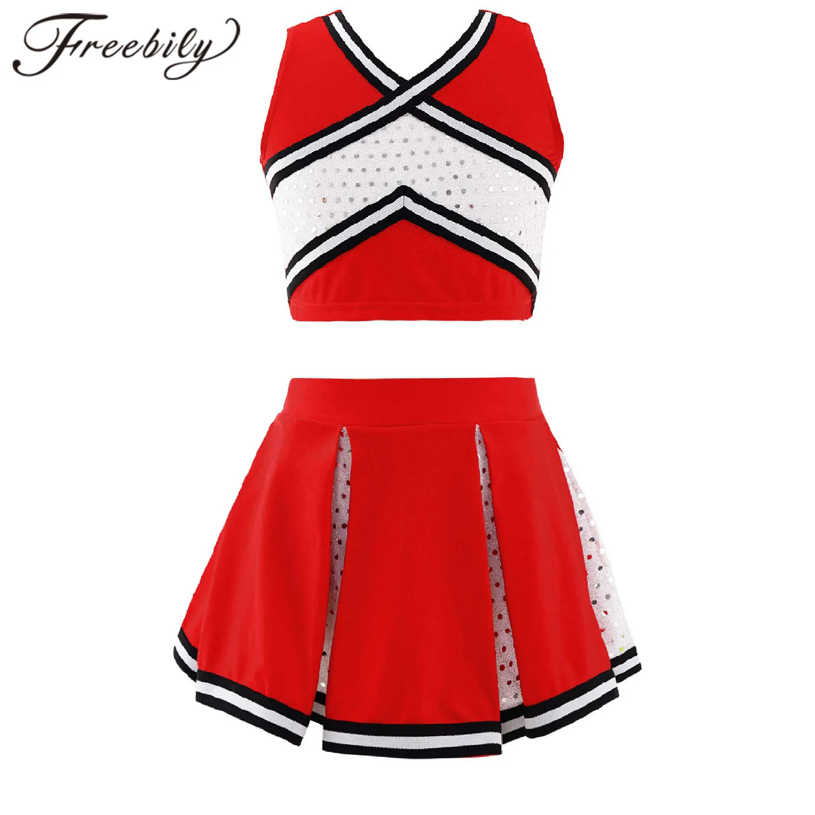 Kids Girls Cheerleader Uniform Cheerleading Costume Schoolgirls Cheer ...