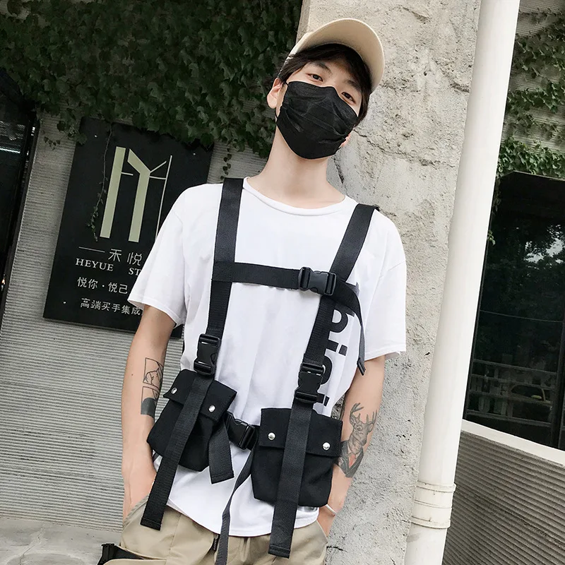 전술 조끼 스트리트웨어 조정 가능한 유형 가슴 장비 남자 허리 가방 밀리터리 조끼 팩 파우치 홀스터 양방향 라디오 캔버스 가방