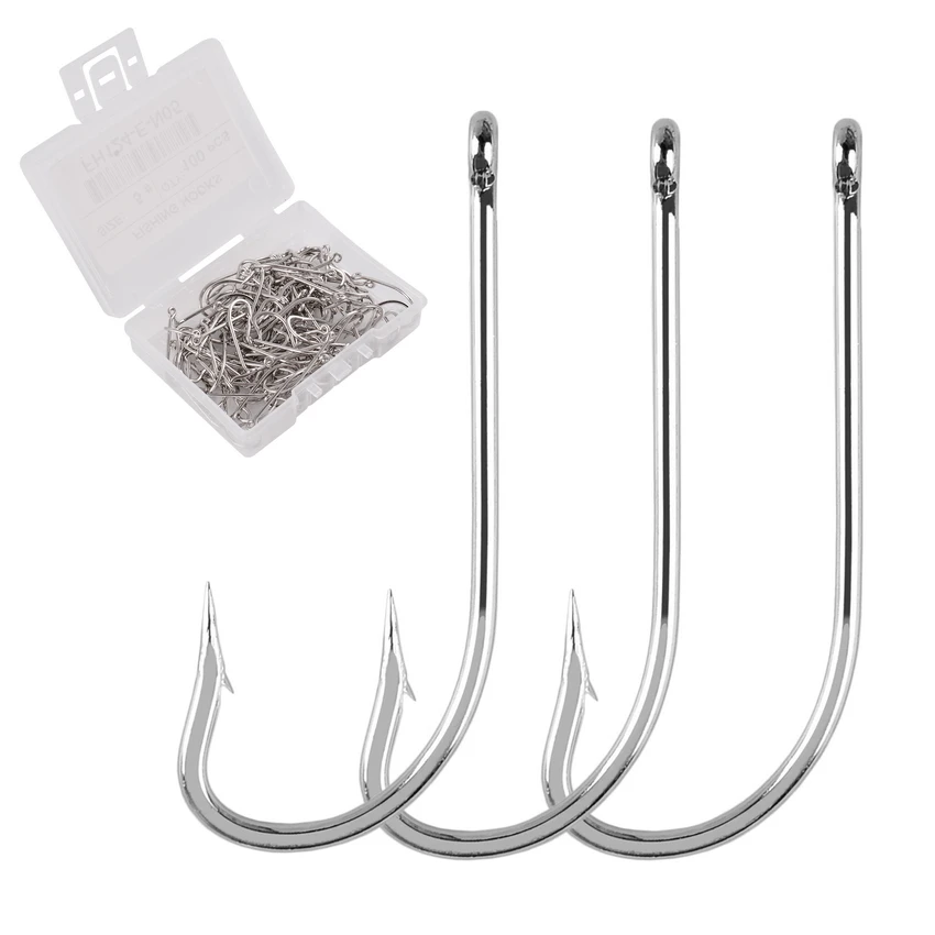 100pcs Saltwater Fishing Hook White Color Single Hooks Jig Head Crank ...