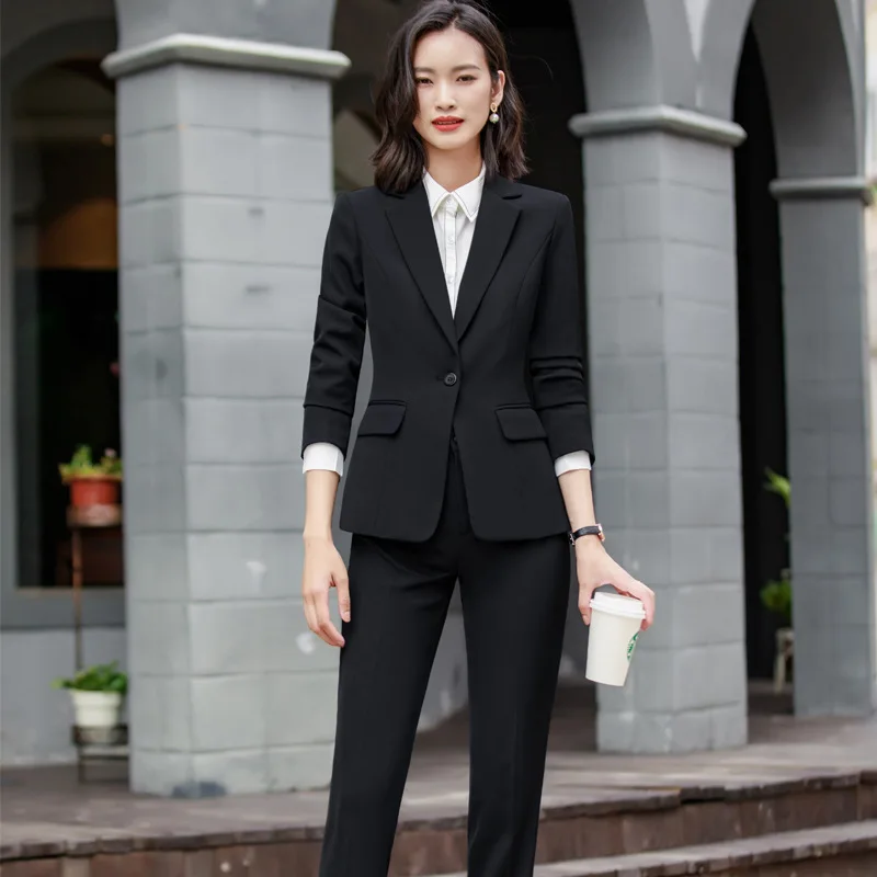 Elegant Two Pieces Set Pants Suits Women Office Lady Business Work Formal Blazer Sets Winter Jacket Trousers Suit Female 2022