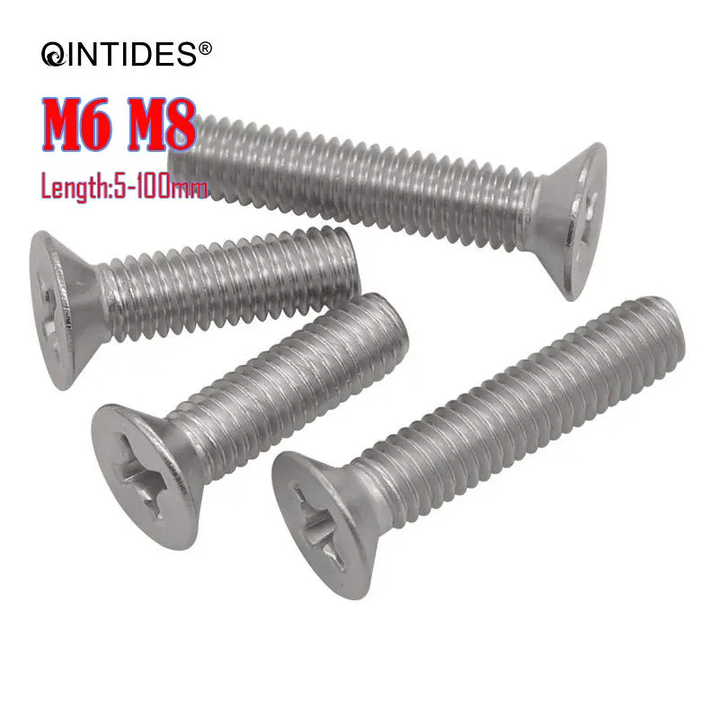 QINTIDES M6 M8 나사 길이 8 120mm 십자형 오목한 접시 머리 나사 304/316 스테인레스 스틸 납작한 나사 ...