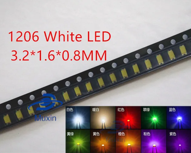 100pcs/lot 3216 1206 Smd Led Super Bright Red/green/blue/yellow/white ...
