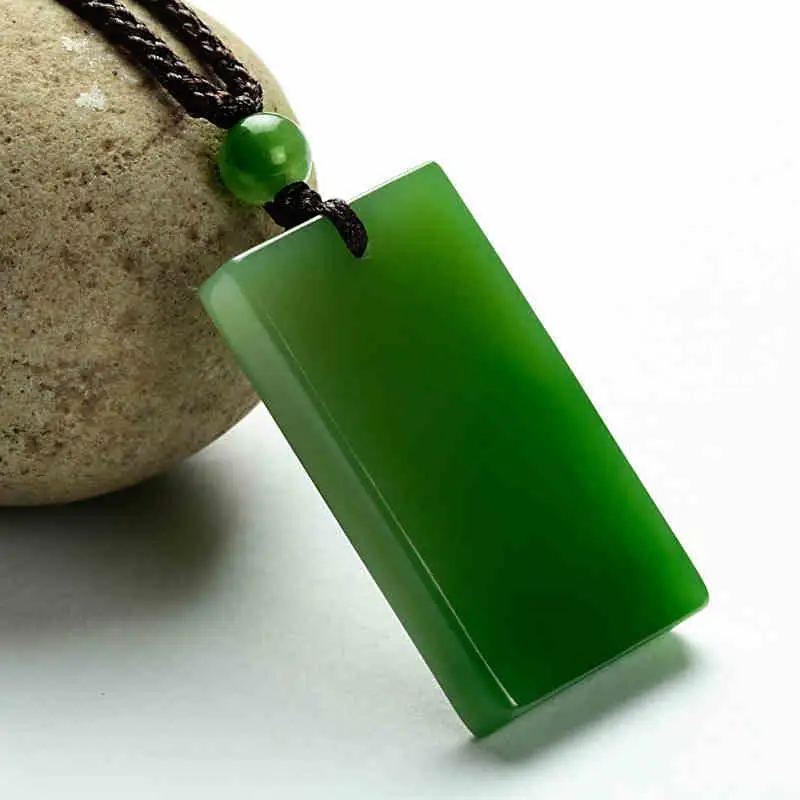 Natural Green Jade Rectangular Smooth Necklace Pendant Women Men ...