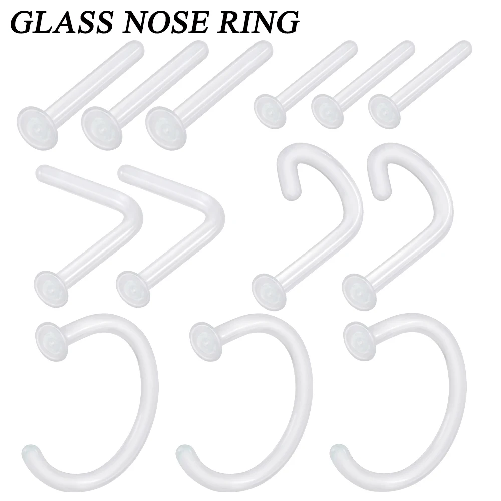 1PC-Glass-Nose-Stud-Transparent-Glass-Straight-Nose-Ring-Retainer ...