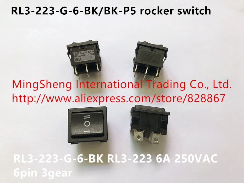 Original new 100% RL3-223-G-6-BK/BK-P5 rocker switch 6pin 3gear 250VAC ...