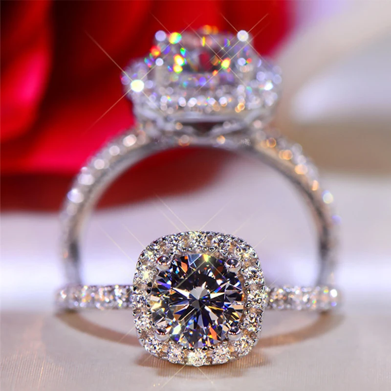 100% Moissanite Rings 1ct 2ct 3ct Brilliant Diamond Halo Engagement ...